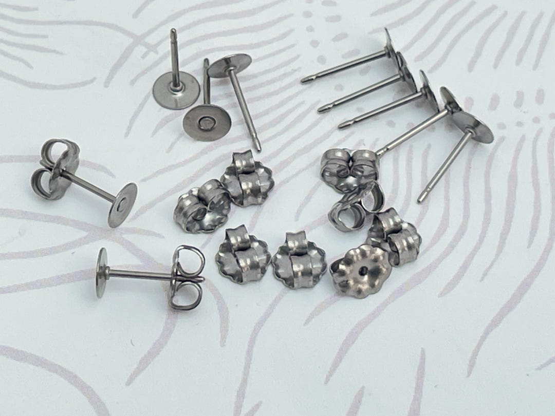 Titanium 5 Mm Flat Pad Ear Posts / Earring Findings - 5 Pairs of Hypo ...