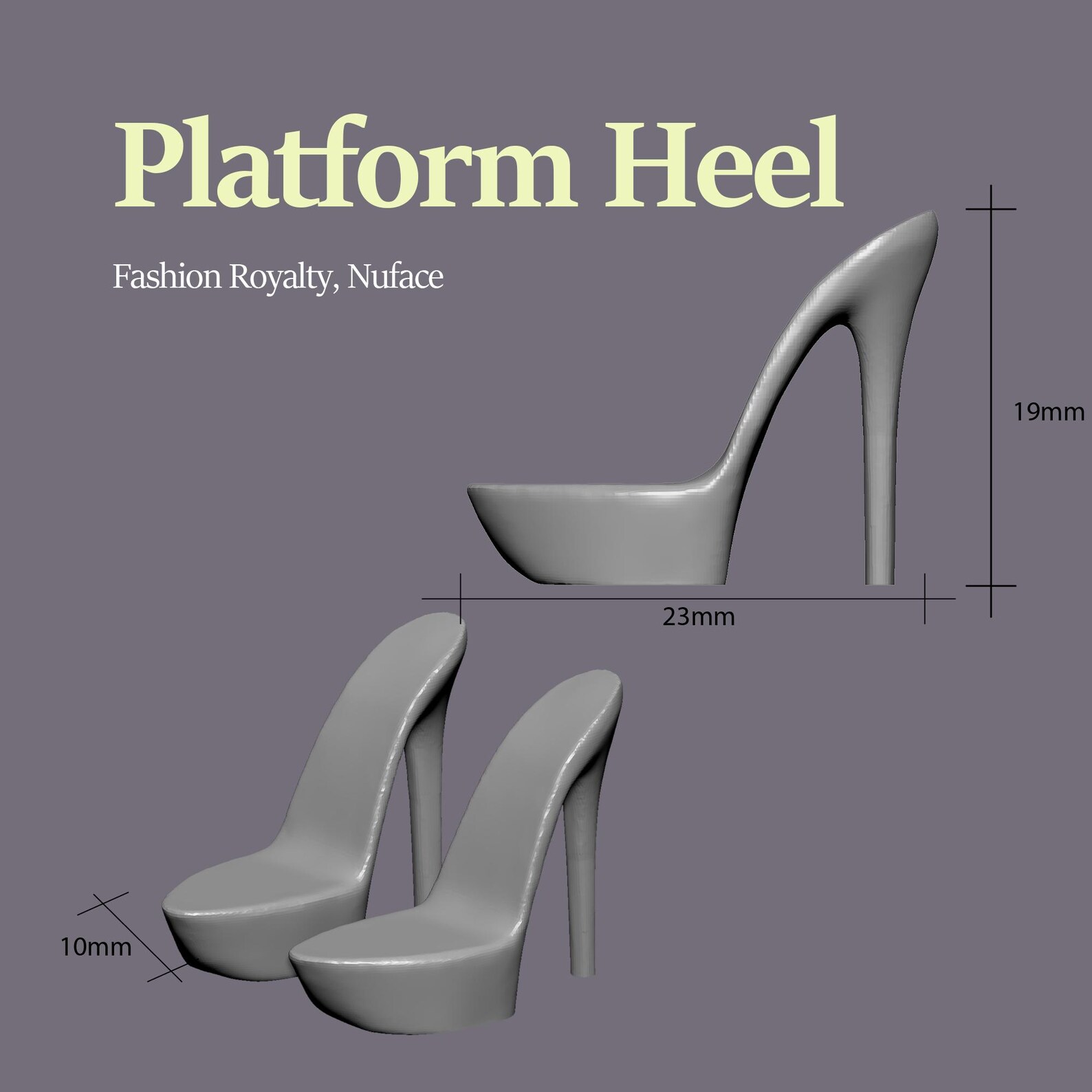 12-inch Doll Shoe Base STL Set: 6 Heel Styles for Integrity Toys Dolls ...