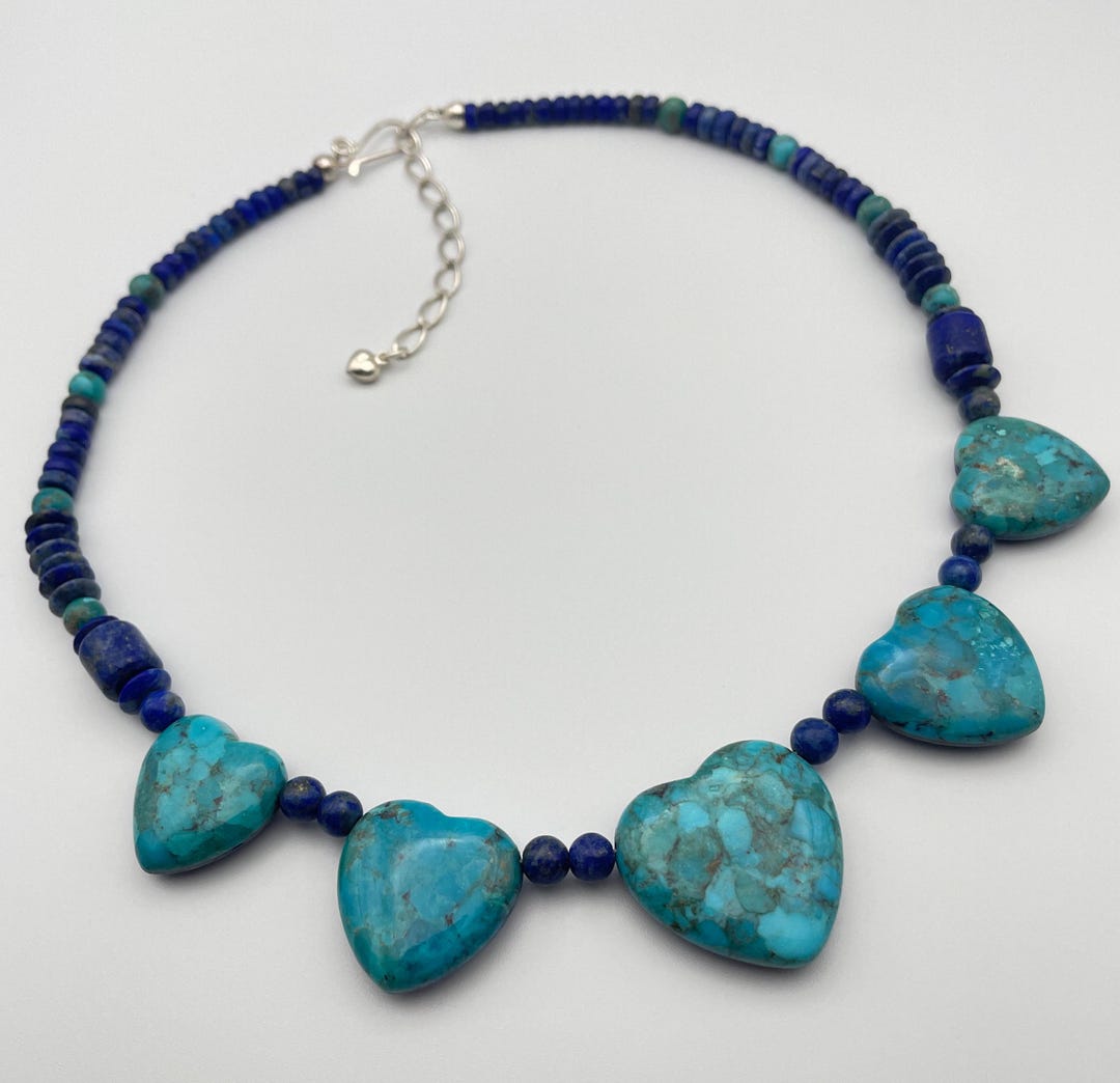 Jay King Lapis Lazuli Turquoise Heart Necklace: Sterling Silver Beaded ...