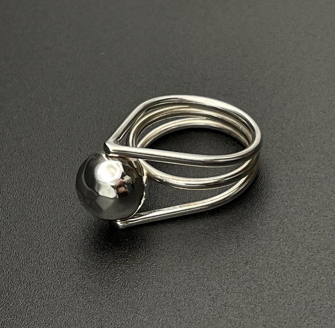 Sterling Silver High Set Hammered Ball Ring Triple Shank Modernist ...