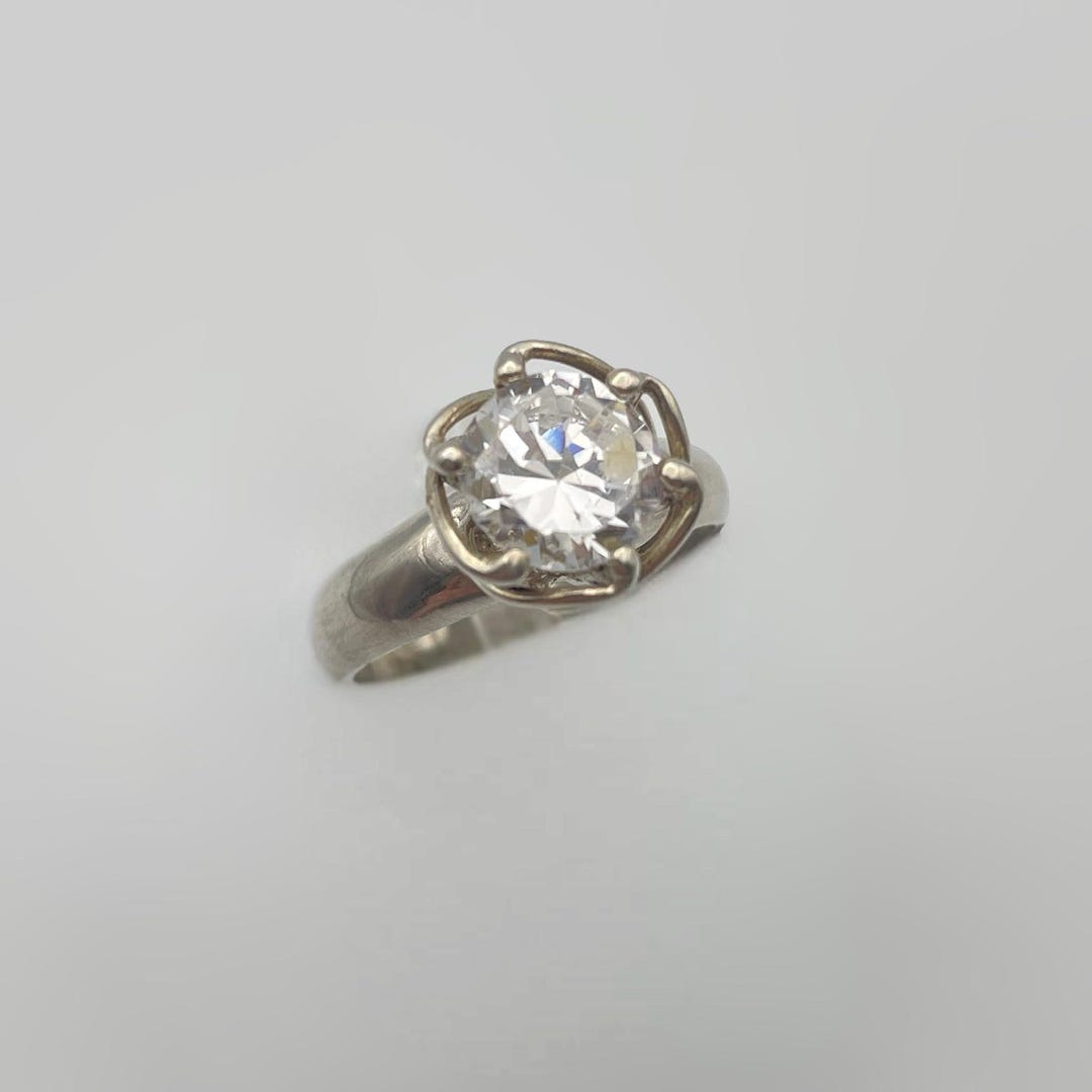 Sterling Silver Clear Sparkling Crystal Ring 6-prong Swirl Setting US ...
