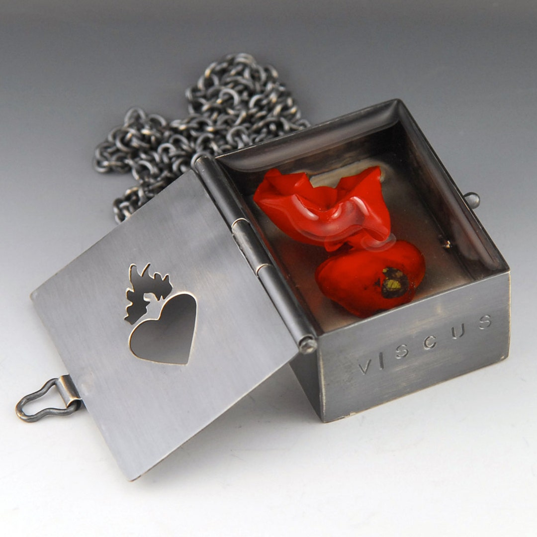 Sacred Fire Sacred Heart Flaming Heart Locket Sterling Silver and Resin ...