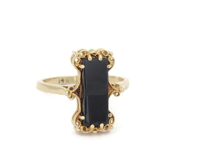 SALE Antique Victorian 14k Onyx Ring Edwardian Gold Filigree Size 6 ...