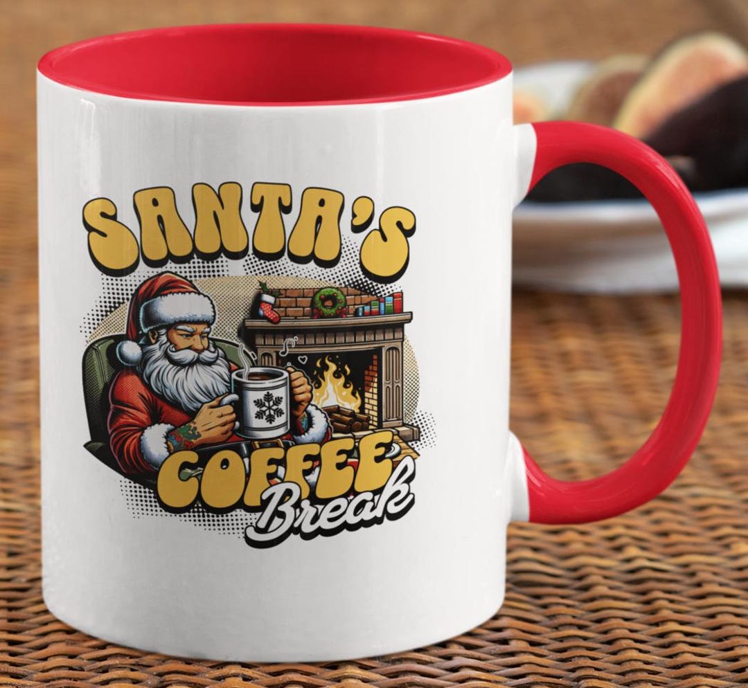 Santa's Coffee Break Mug, 11 Oz Ceramic, Vibrant Colors Ensuring Bright ...