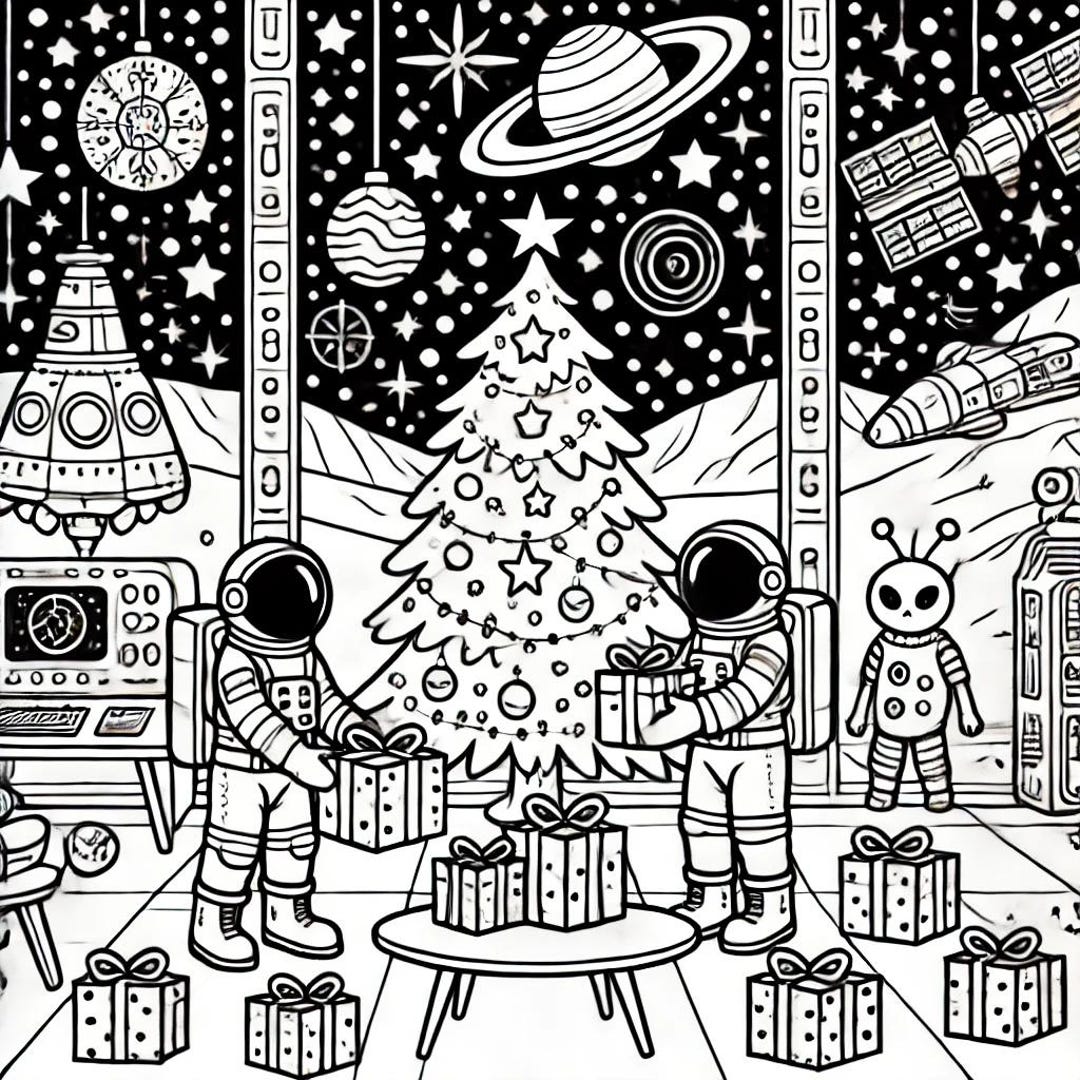 Christmas in Space Coloring Page Set – 4 Unique Printable Designs - Etsy