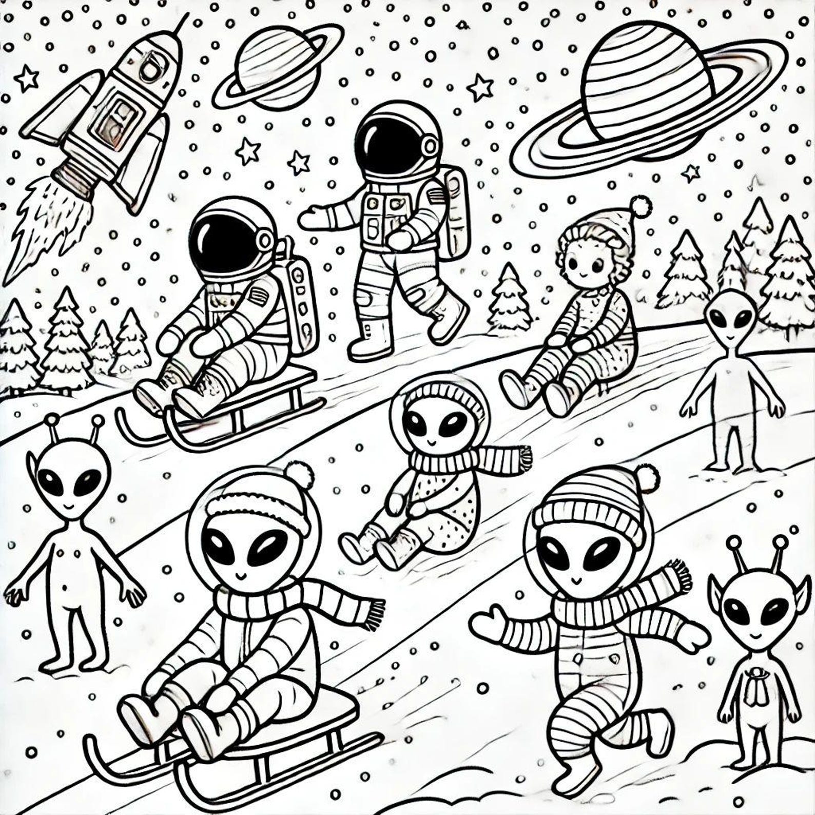 Christmas in Space Coloring Page Set – 4 Unique Printable Designs - Etsy