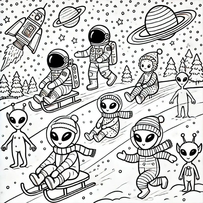 Christmas in Space Coloring Page Set – 4 Unique Printable Designs - Etsy