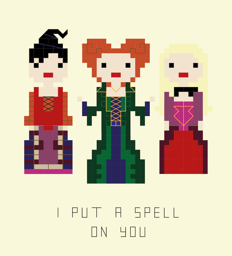 Hocus Pocus Halloween Inspired Pixel Portrait Cross Stitch - Etsy