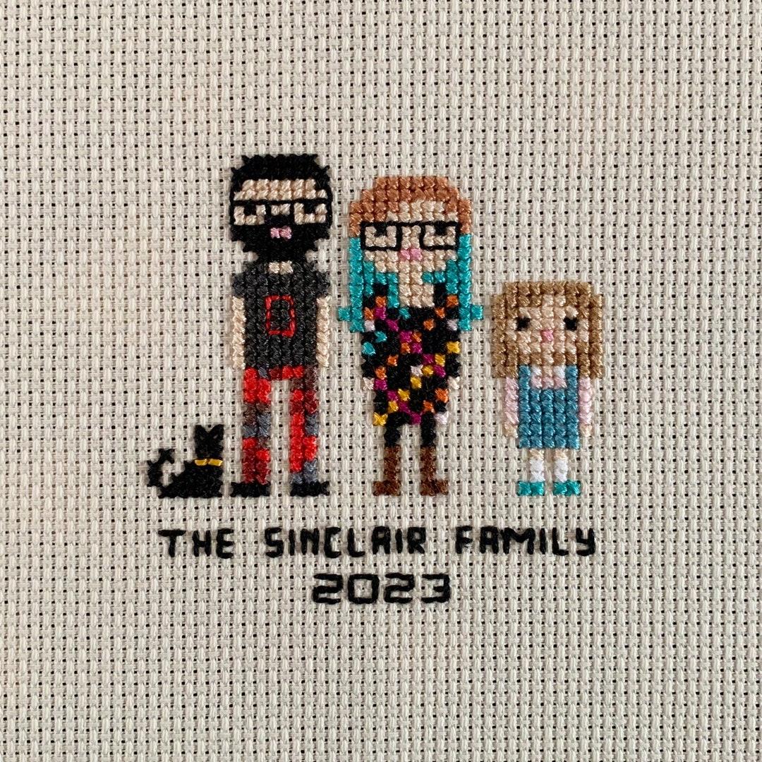 Custom Cross Stitch Family Portrait in Pixel Art Style (unframed) - Etsy