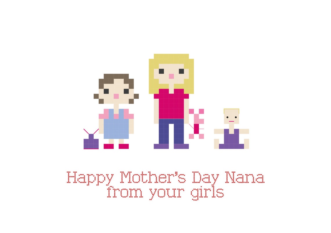 Custom Illustrated Mother's Day Card in Pixel Art Style - Etsy