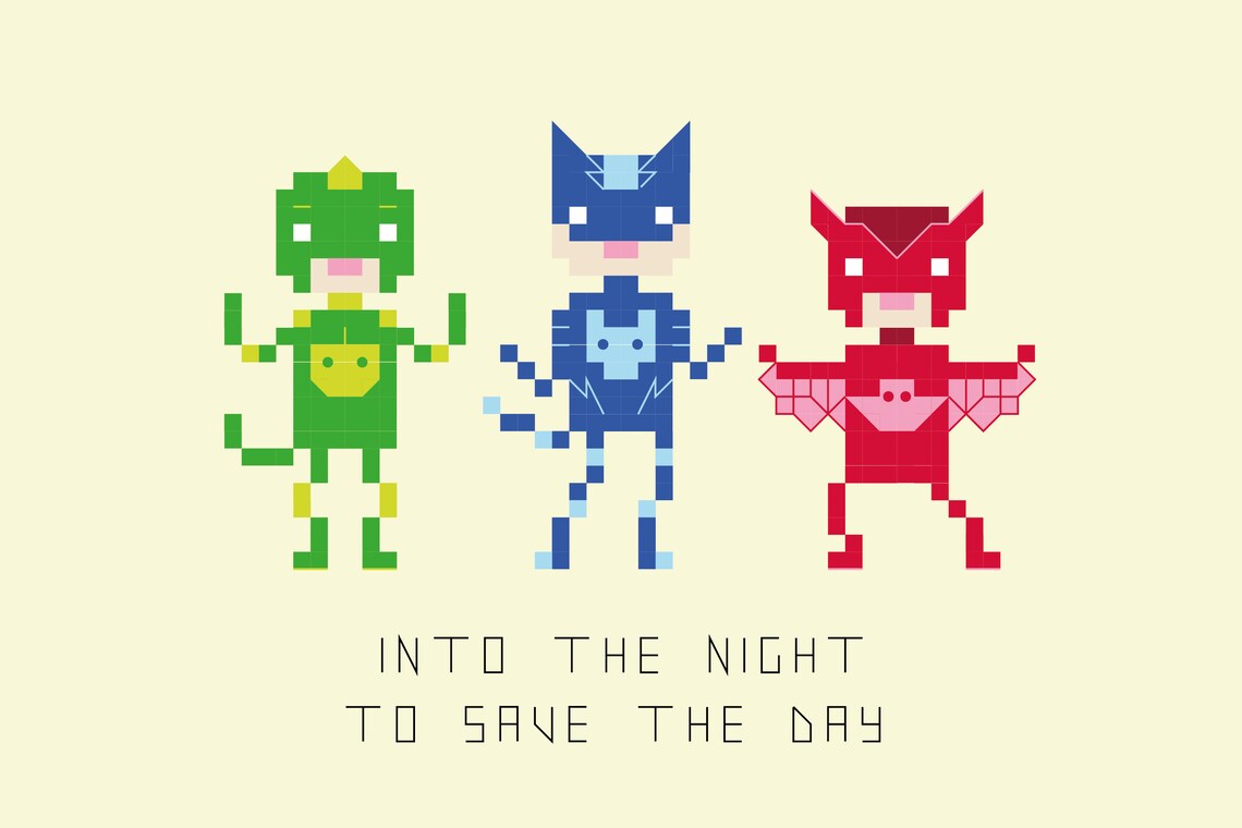 PJ Masks Inspired Pixel Portrait Cross Stitch Pattern PDF - Etsy