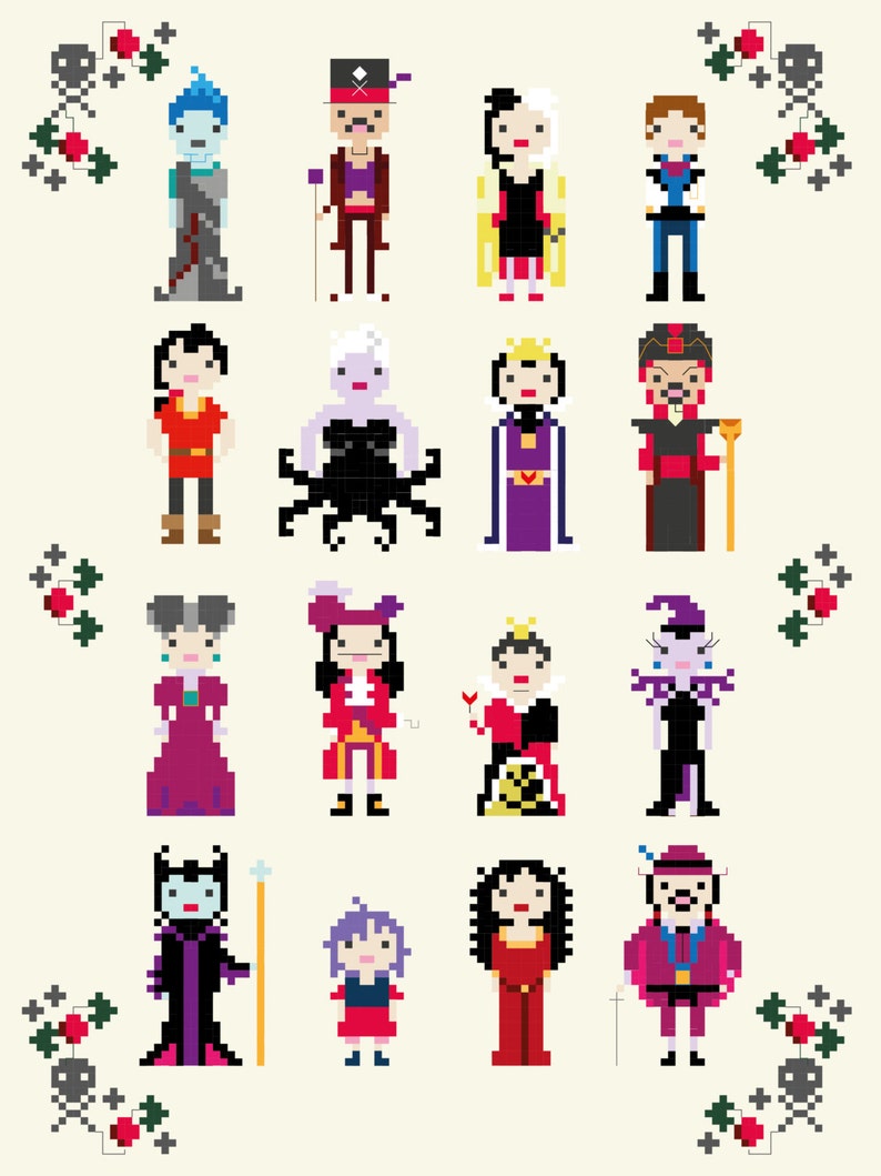 Fairytale Movie Villains Cross Stitch Pattern Pixel Sampler PDF Pattern ...
