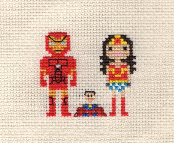 Custom Superhero Family Portrait Cross Stitch in Pixel Art | Etsy