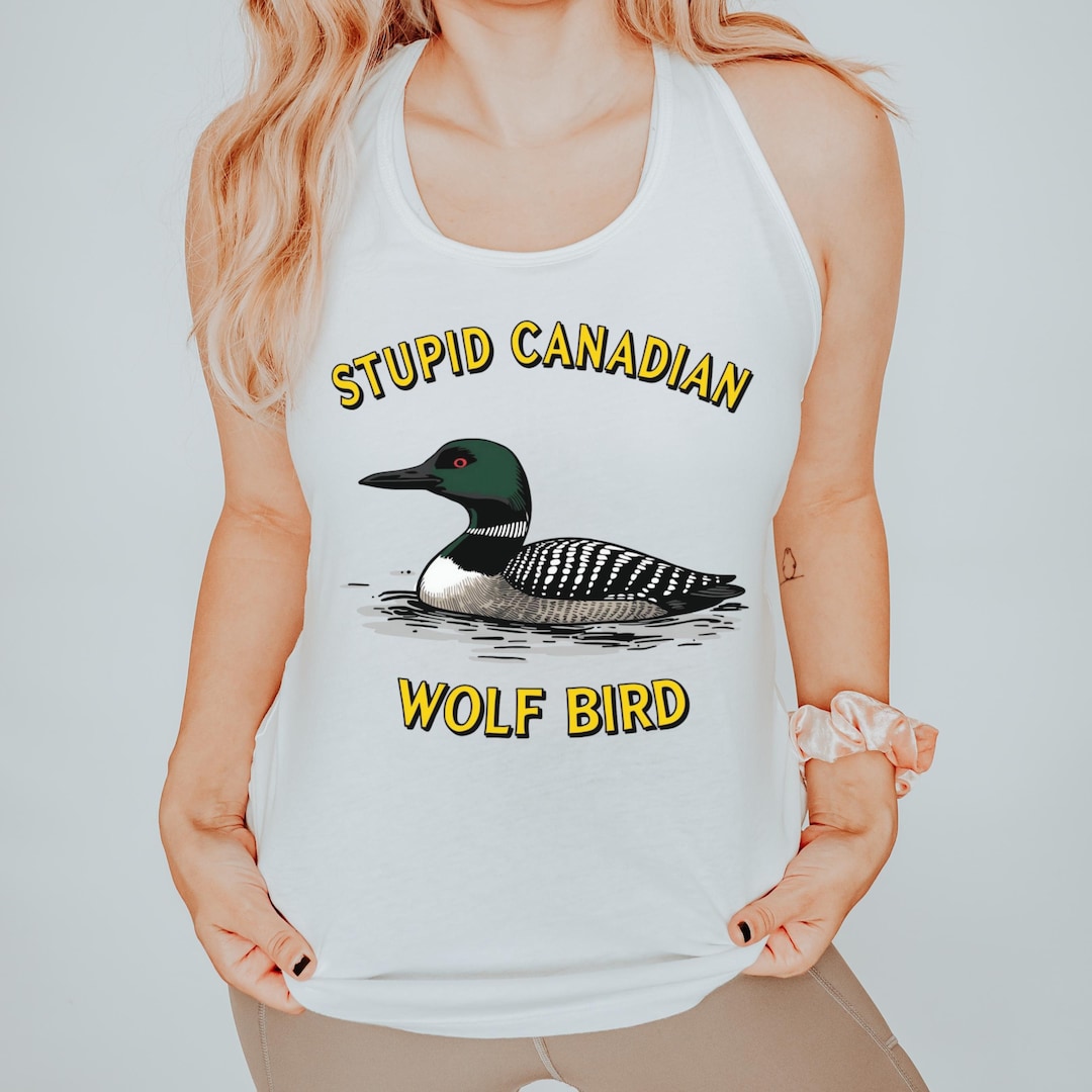 Stupid Canadian Wolf Bird Tank | Hockey Romance Booktok Racerback ...