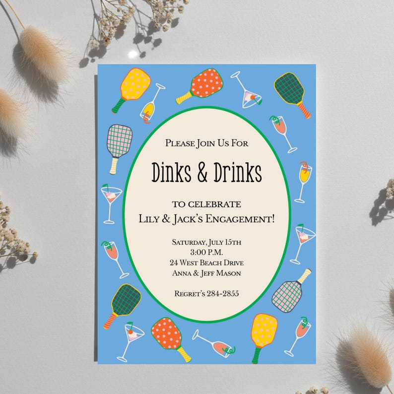 Pickleball Engagement Party Invitation Template, Dinks and Drinks ...