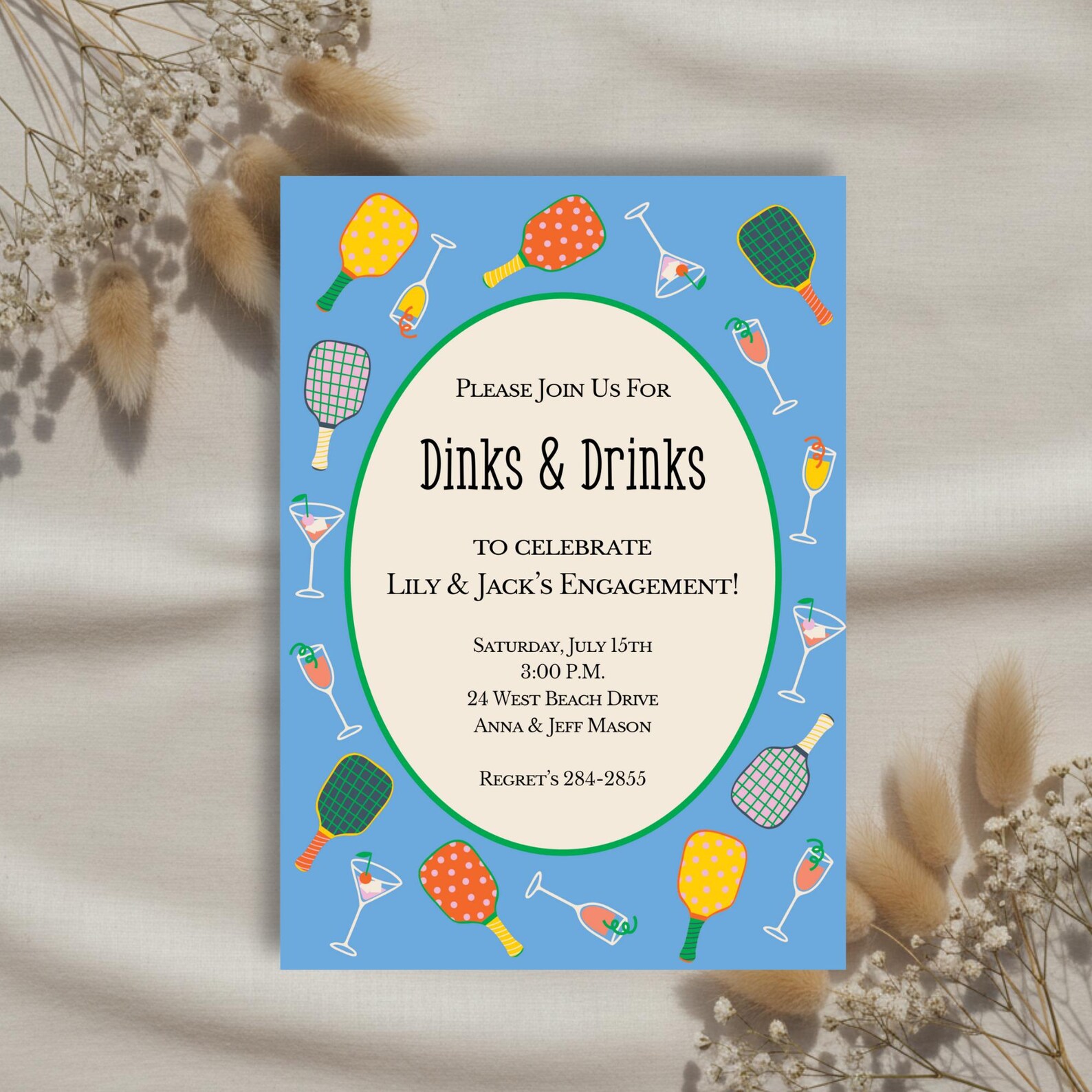 Pickleball Engagement Party Invitation Template, Dinks and Drinks ...