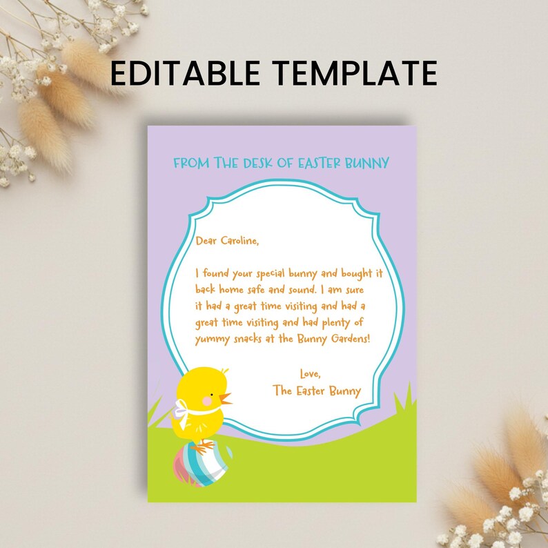Easter Bunny Return Letter Template, Official Letter From Easter Bunny ...