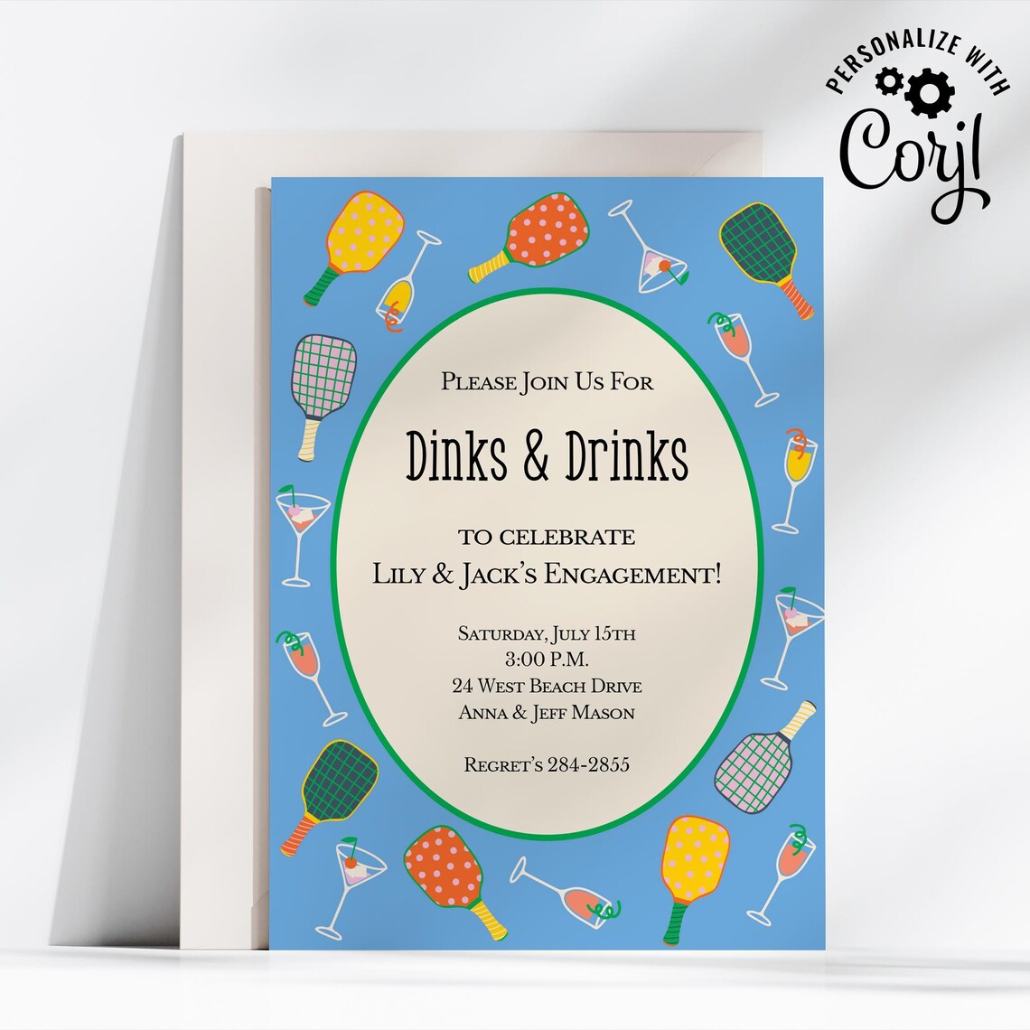 Pickleball Engagement Party Invitation Template, Dinks and Drinks ...