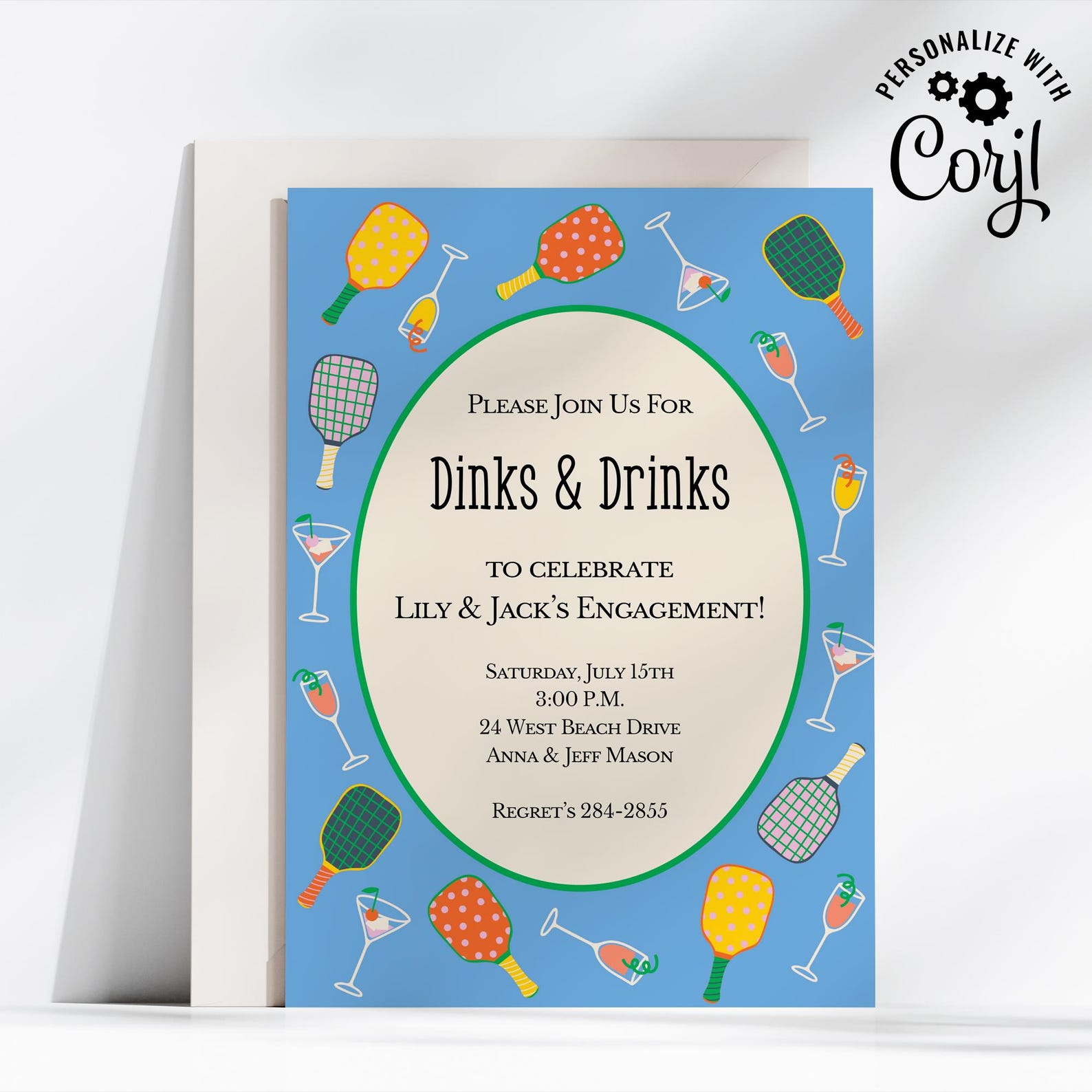 Pickleball Engagement Party Invitation Template, Dinks and Drinks ...