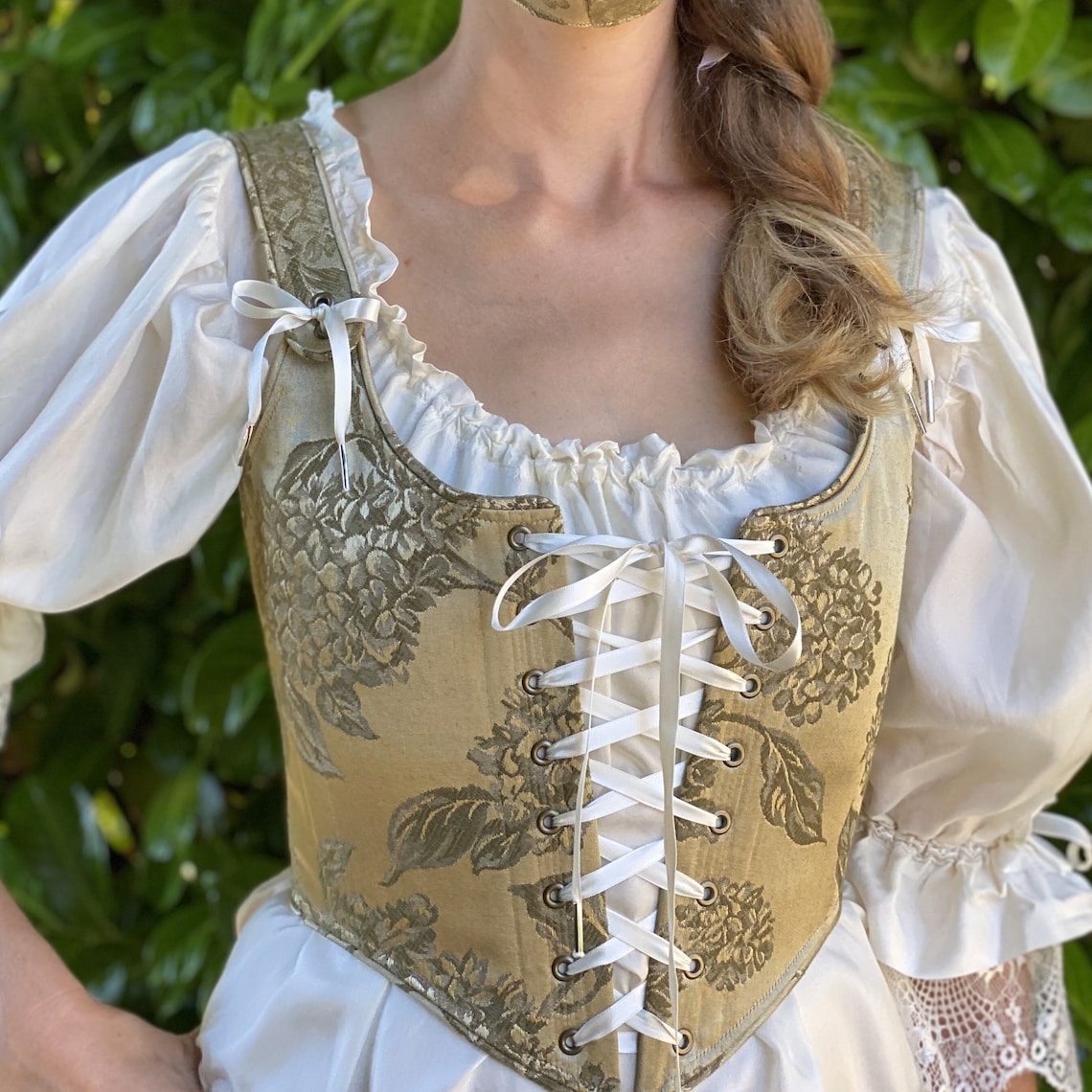 Gold Floral Ren Faire Corset Bodice, Front and Back Lacing Renaissance ...
