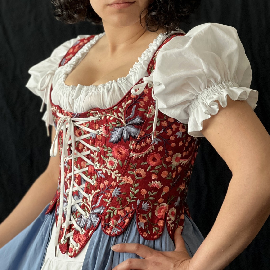Red Embroidered Silk 18th C. Marie Stays W/ Tabs, Stomacher Pocket ...