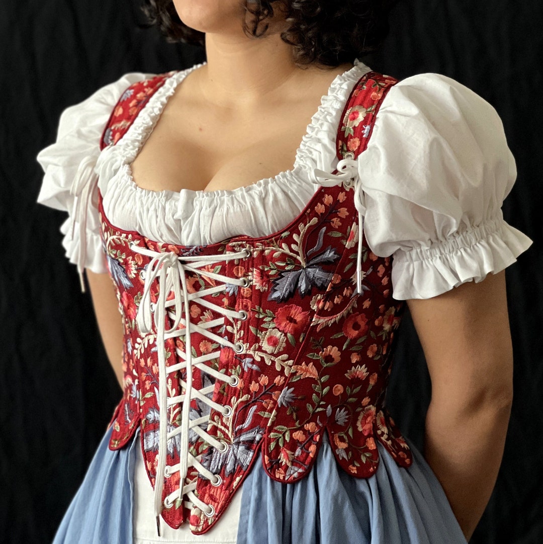 Red Embroidered Silk 18th C. Marie Stays W/ Tabs, Stomacher Pocket ...