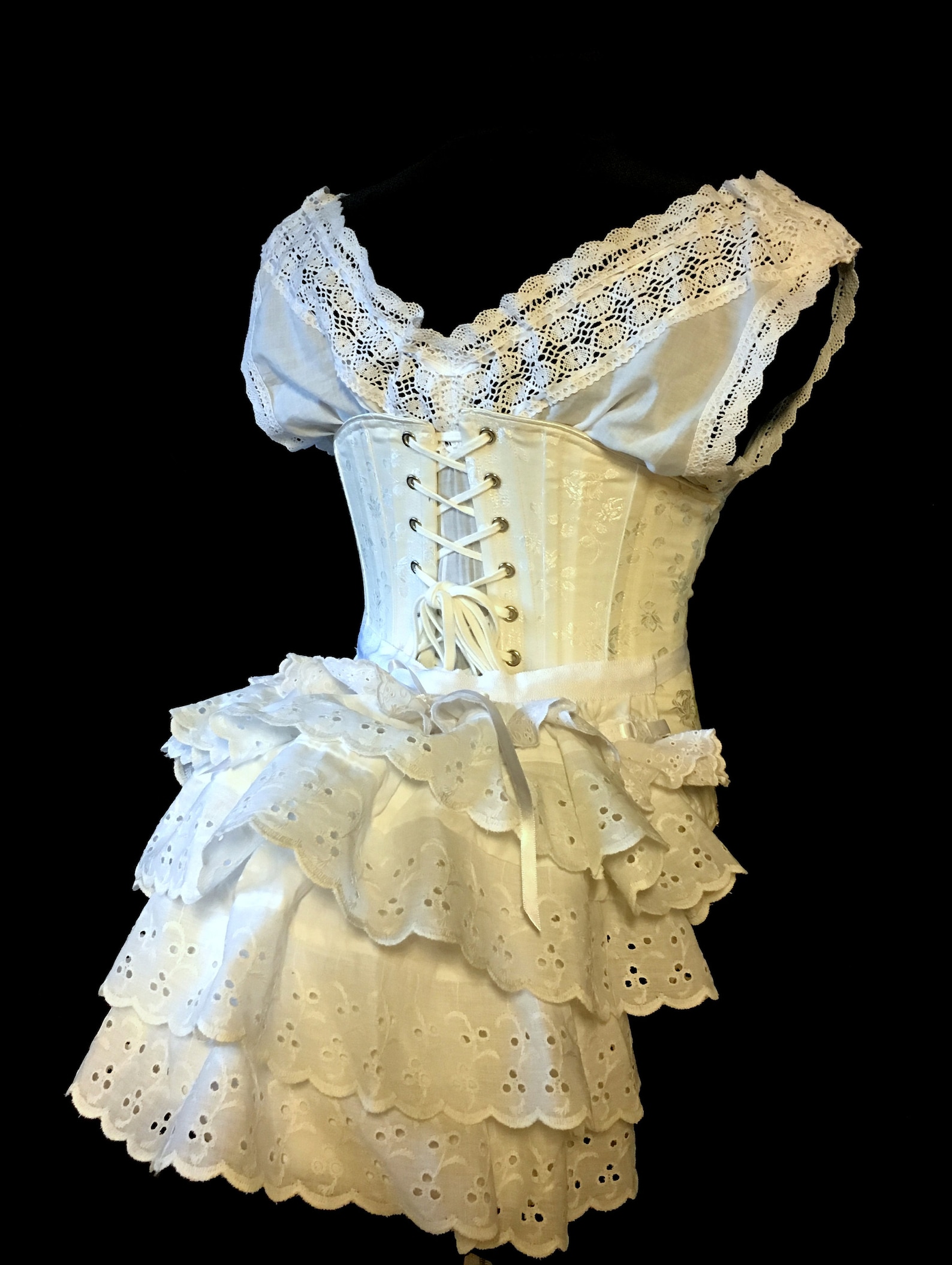 Victorian Ruffle Bustle Cream White Eyelet Lace Rustle Tie on | Etsy