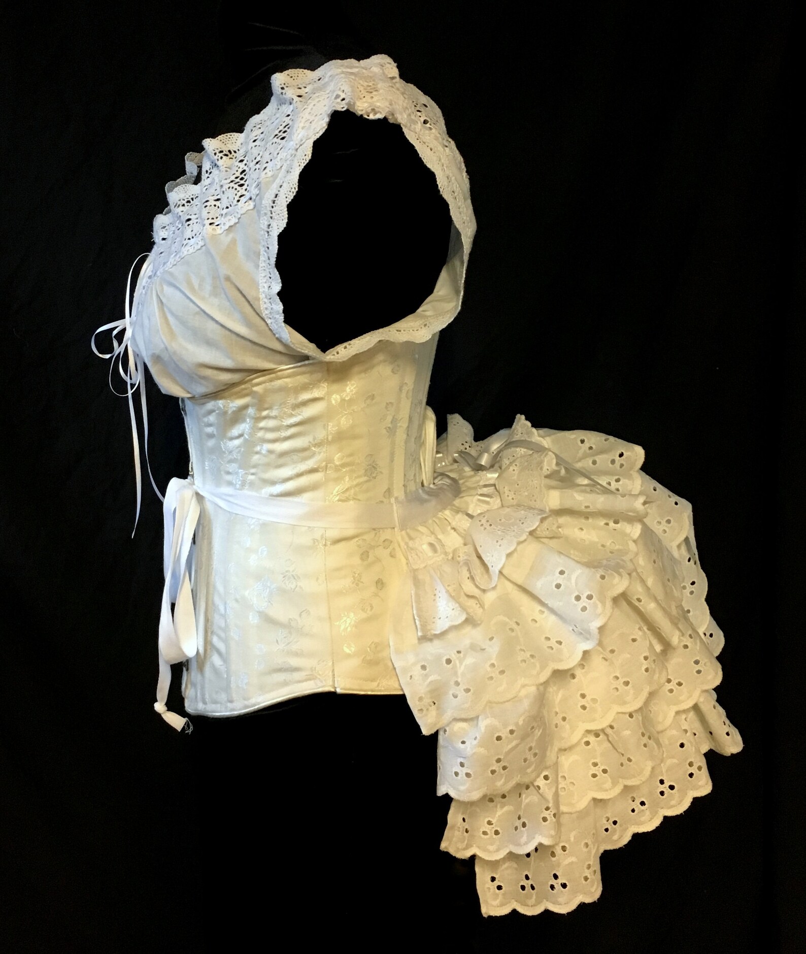Victorian Ruffle Bustle Cream White Eyelet Lace Rustle Tie on | Etsy
