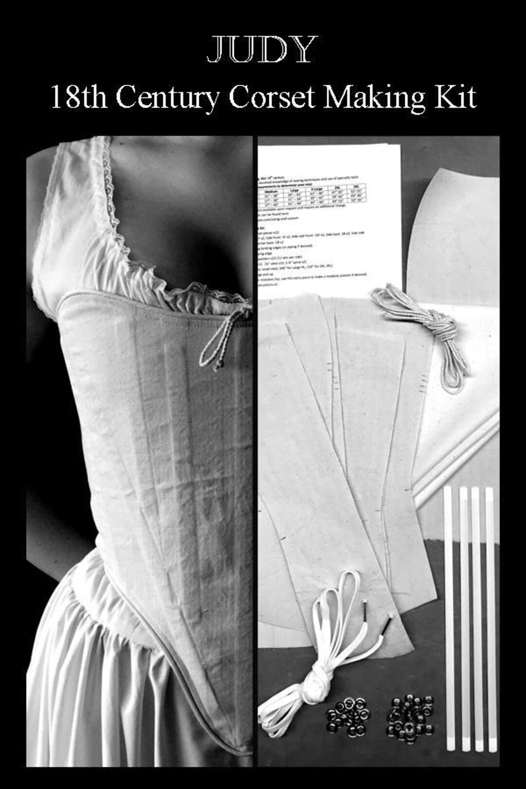 Corset Making Kit- 18th Century Stays, Judy - Cotton Coutil, All Sizes ...