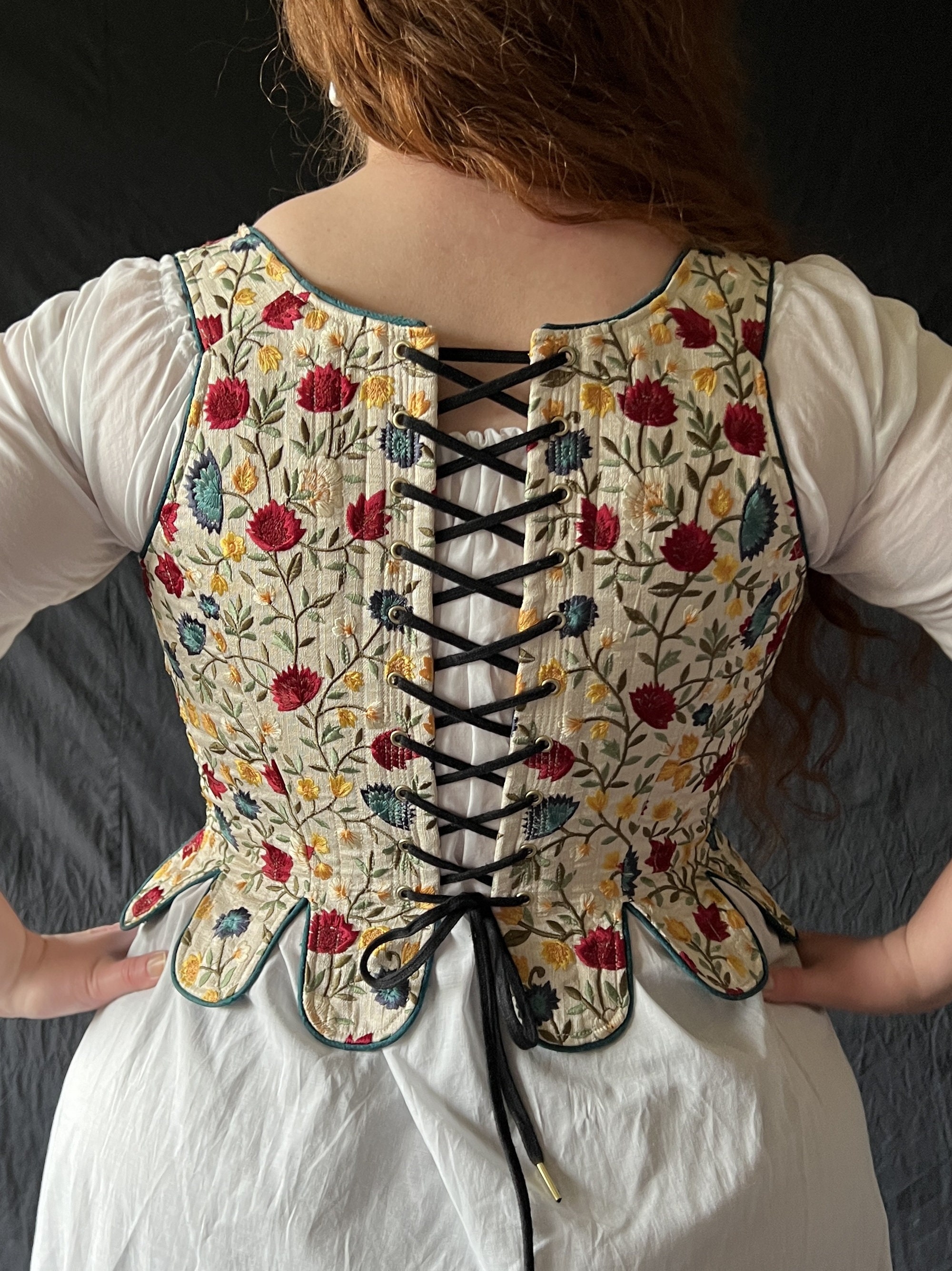 Cream Embroidered Silk 18th C. Marie Stays W/ Tabs, Stomacher Pocket ...