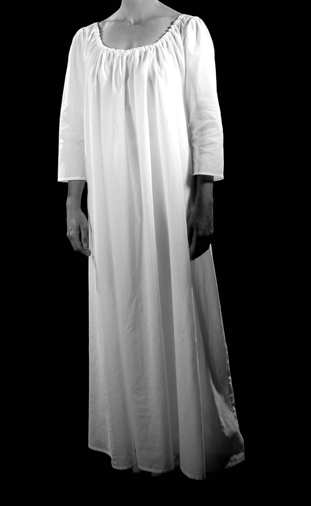 Delicate Cotton Batiste Long Shift- 3/4 Sleeve, White or Black, All ...