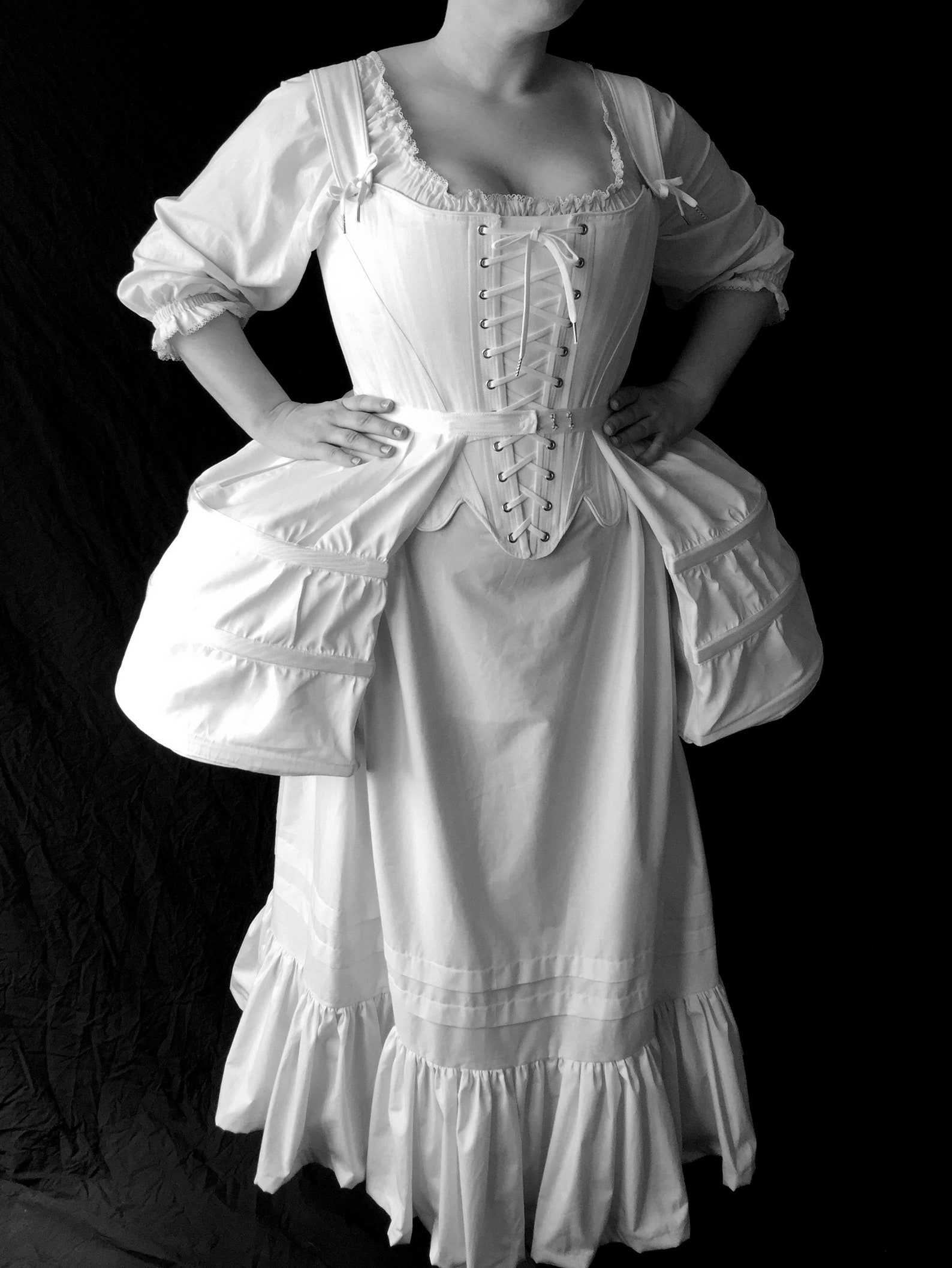 18th Century Pannier Pocket Hoop Style in White Cotton Twill, Size S ...
