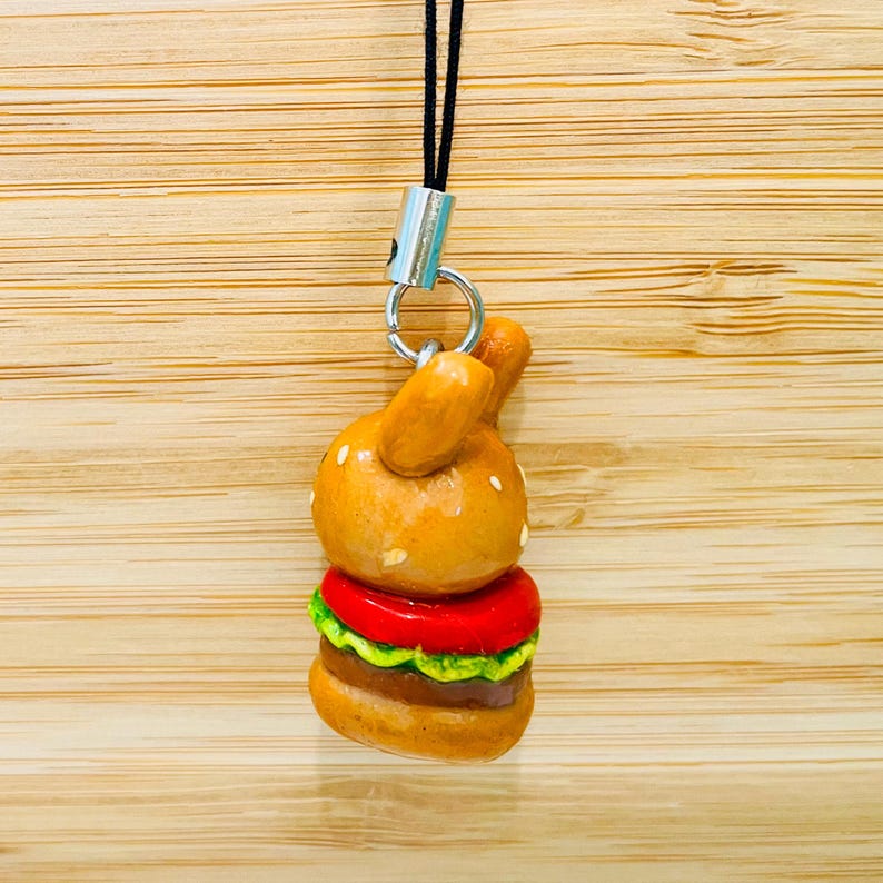 Cute Kawaii Rabbit Bunny Burger Hamburger Artisan Charm Keyring, Key ...