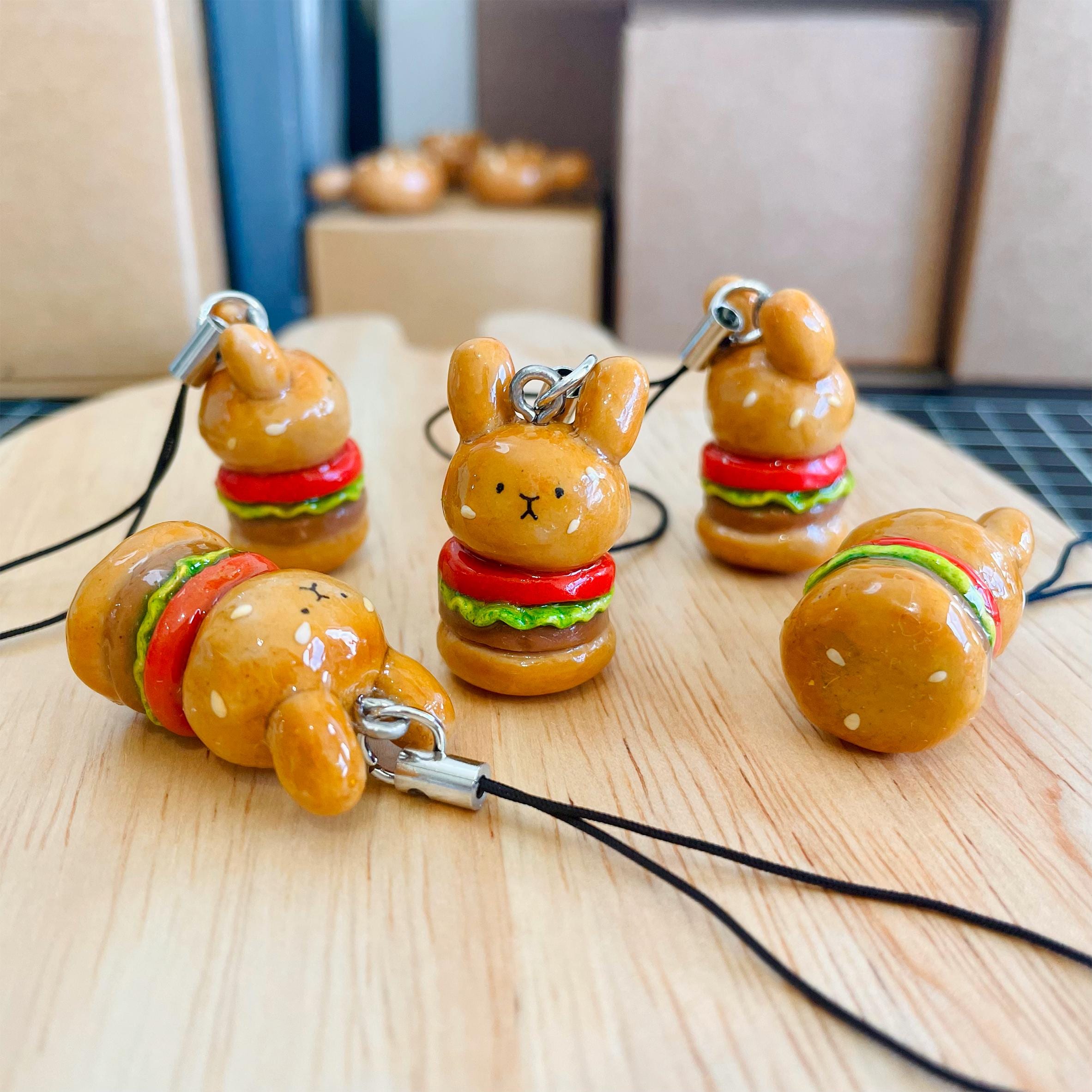 Cute Kawaii Rabbit Bunny Burger Hamburger Artisan Charm Keyring, Key ...