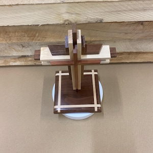 10” Wood Layered Cross With Inlay Base. the Cross is Walnut, Maple, and ...