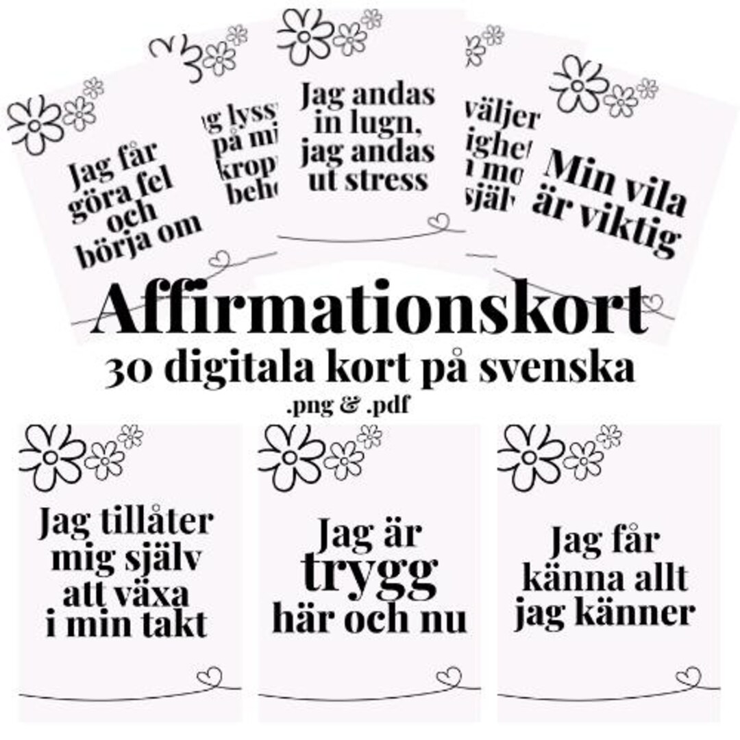 Swedish Affirmation Cards – Self-love and Mental Health (PDF & PNG) - Etsy