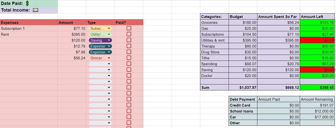 Budget Tracker Google Sheets Simple Budget Template Prebuilt ...