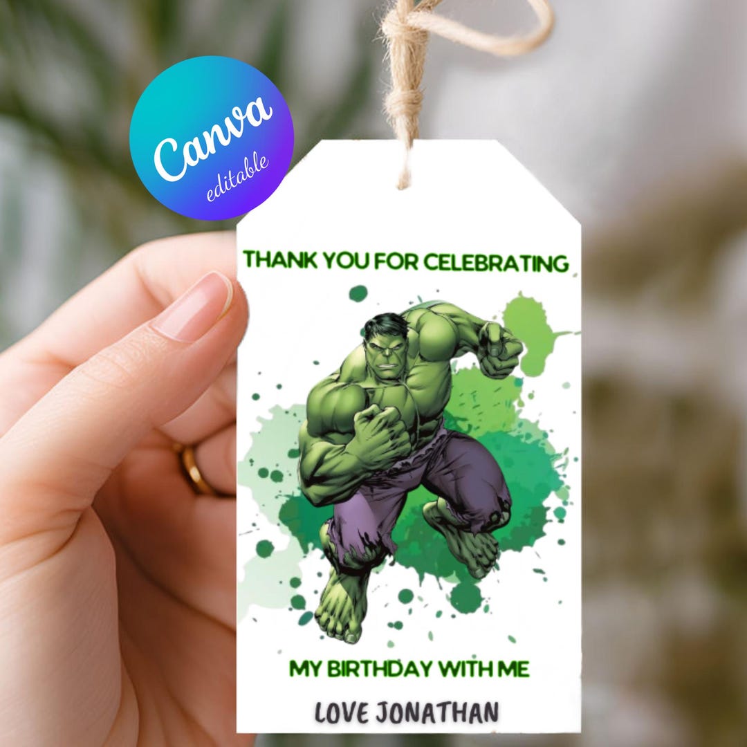 Hulk Birthday Gift Tag, Instant Download Printable Favor Tag ...
