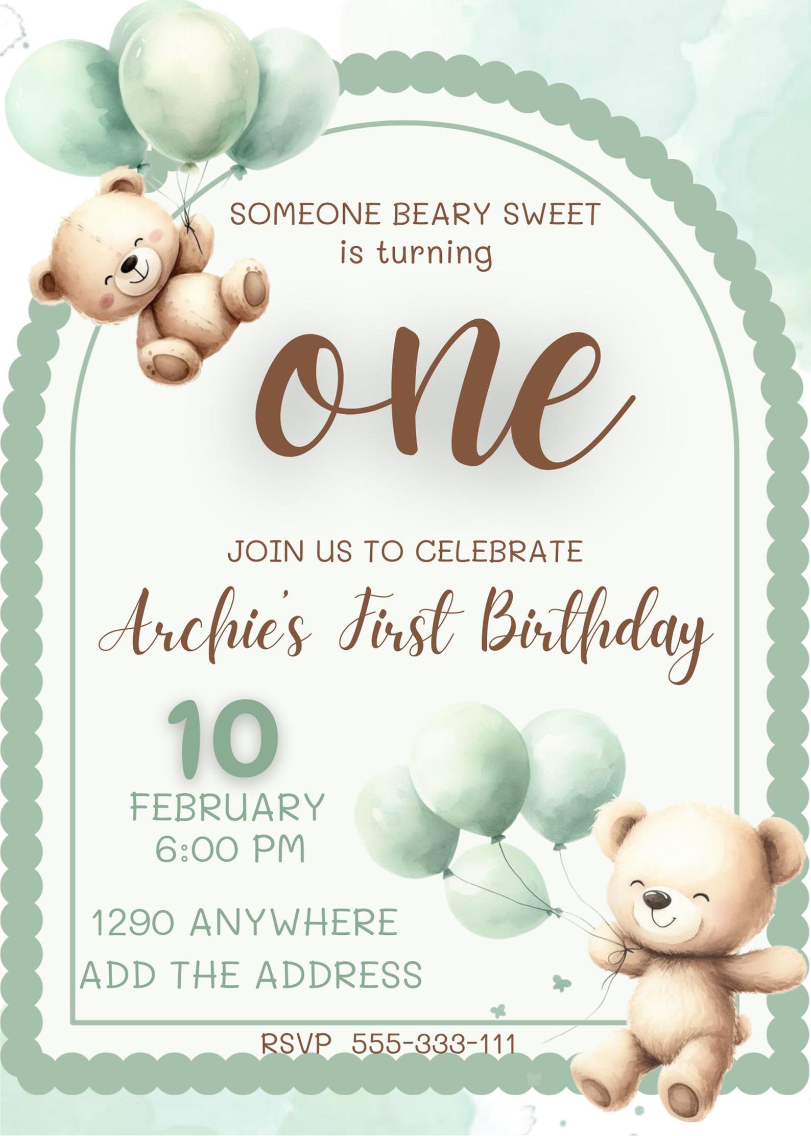 Editable Bear Birthday Invitation,custom Bear-themed Birthday Invite ...
