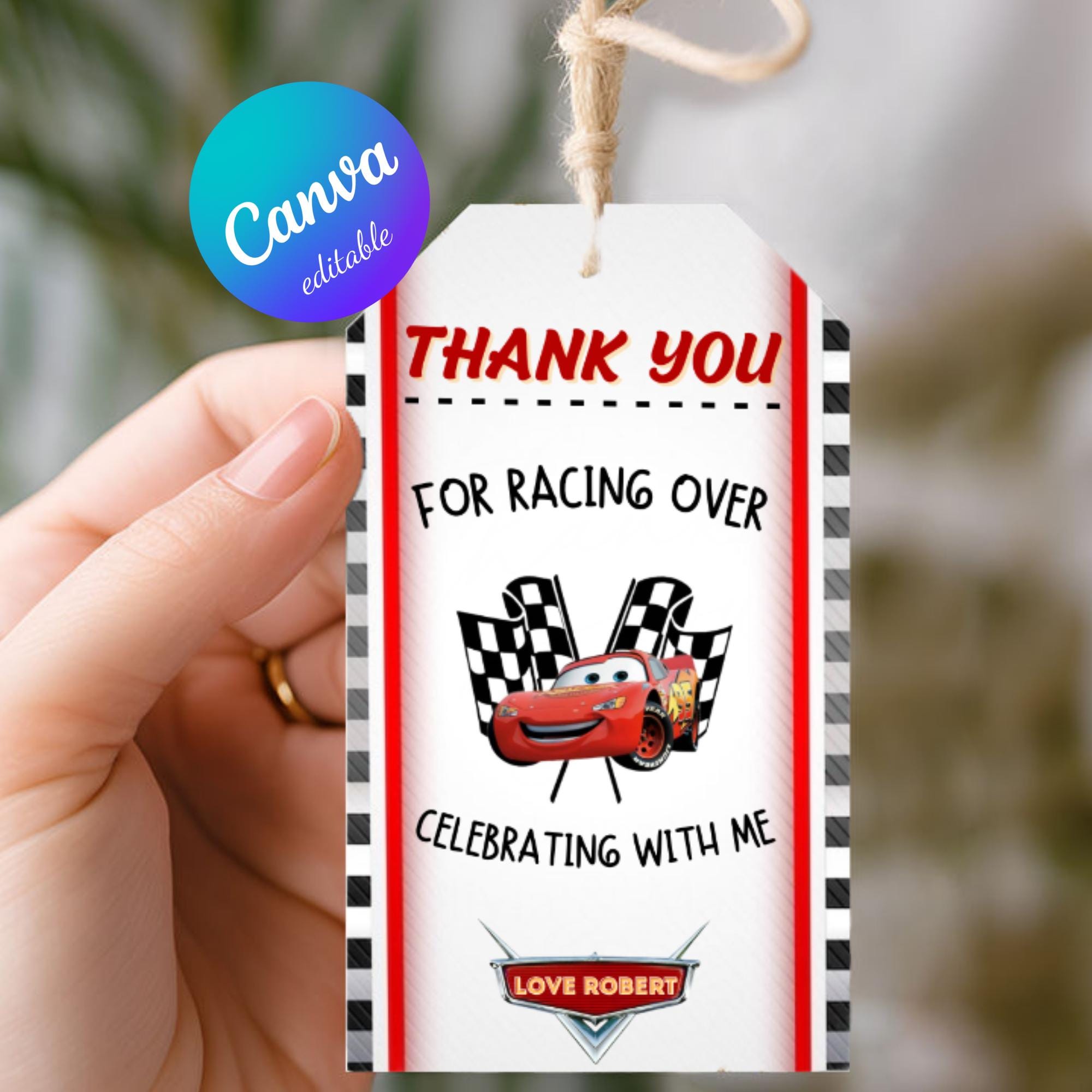 Editable Cars Birthday Party Thank You Tag Cars Lightning Birthday Gift ...