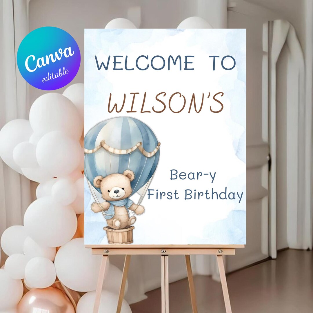 Editable Bear Welcome Sign Template, Beary First Birthday, Beary Party ...