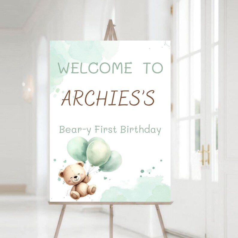 Editable Bear Welcome Sign Template, Beary First Birthday, Beary Party ...