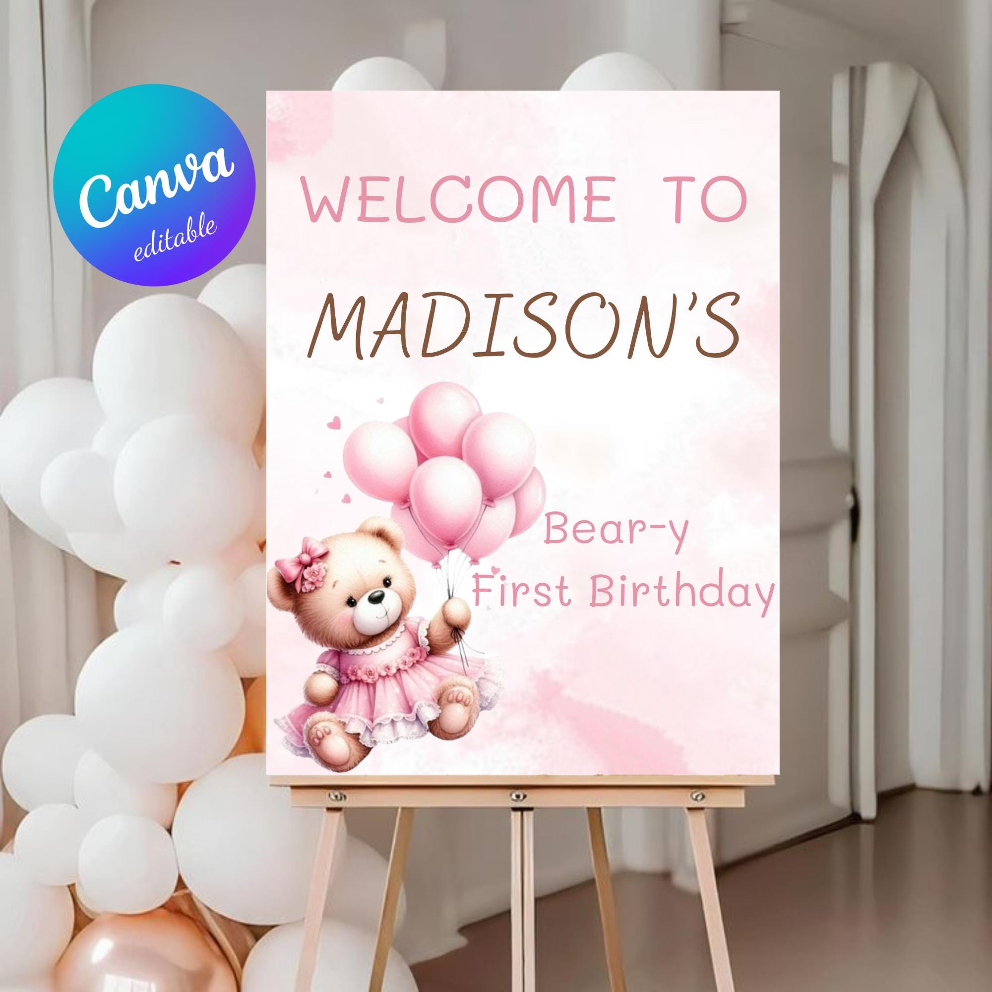 Editable Bear Welcome Sign Template, Beary First Birthday, Beary Party ...