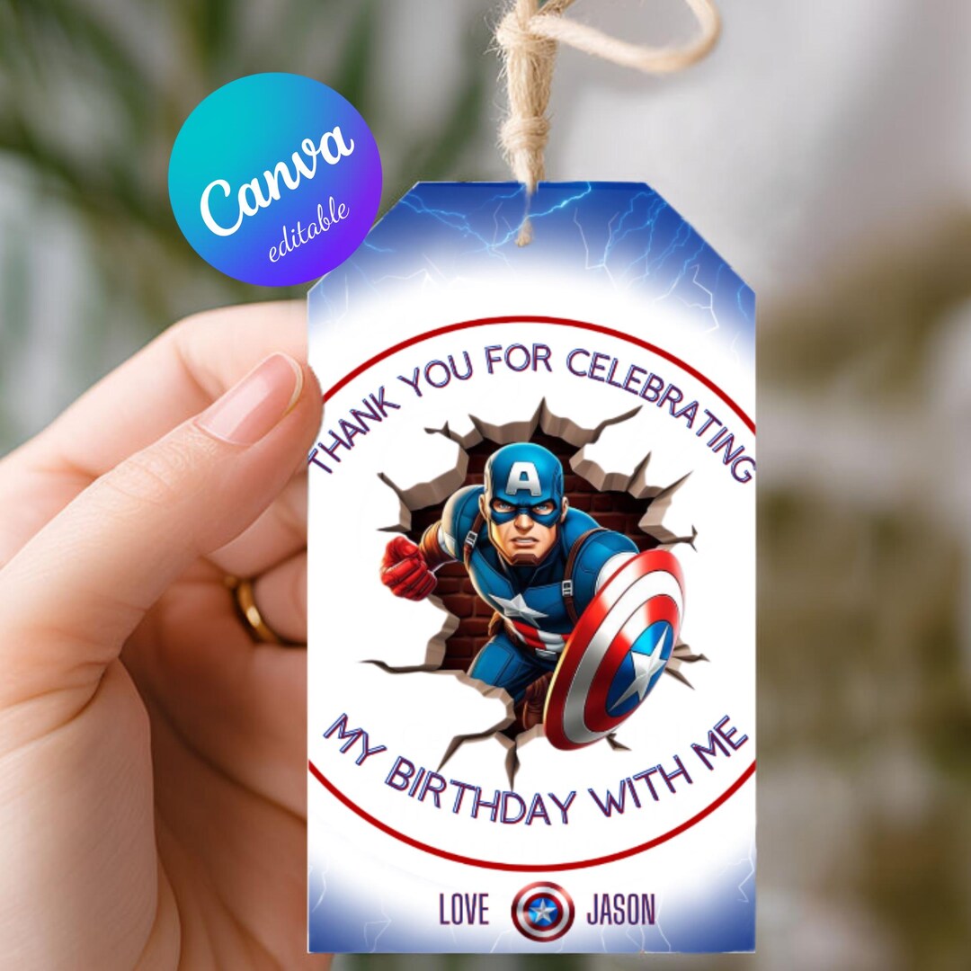Captain America Birthday Thank You Tag,captain America Birthday Favor ...