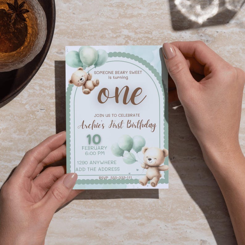 Editable Bear Birthday Invitation,custom Bear-themed Birthday Invite ...