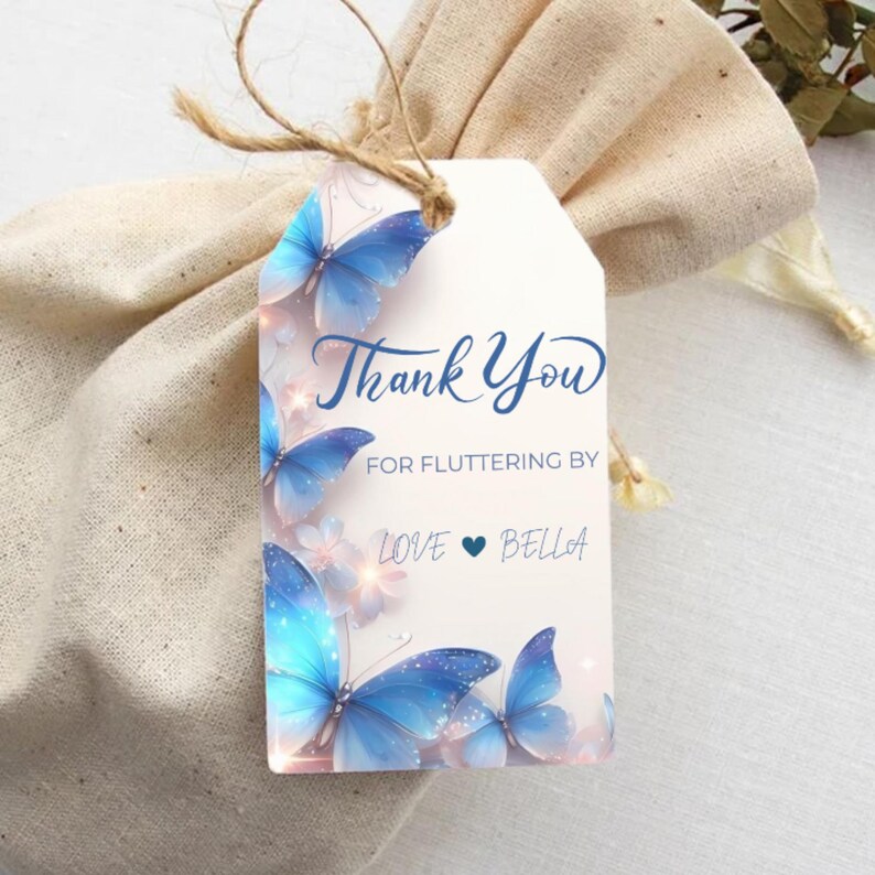 Editable Butterfly Birthday Favor Tags, Blue Birthday Party Favors Tag ...