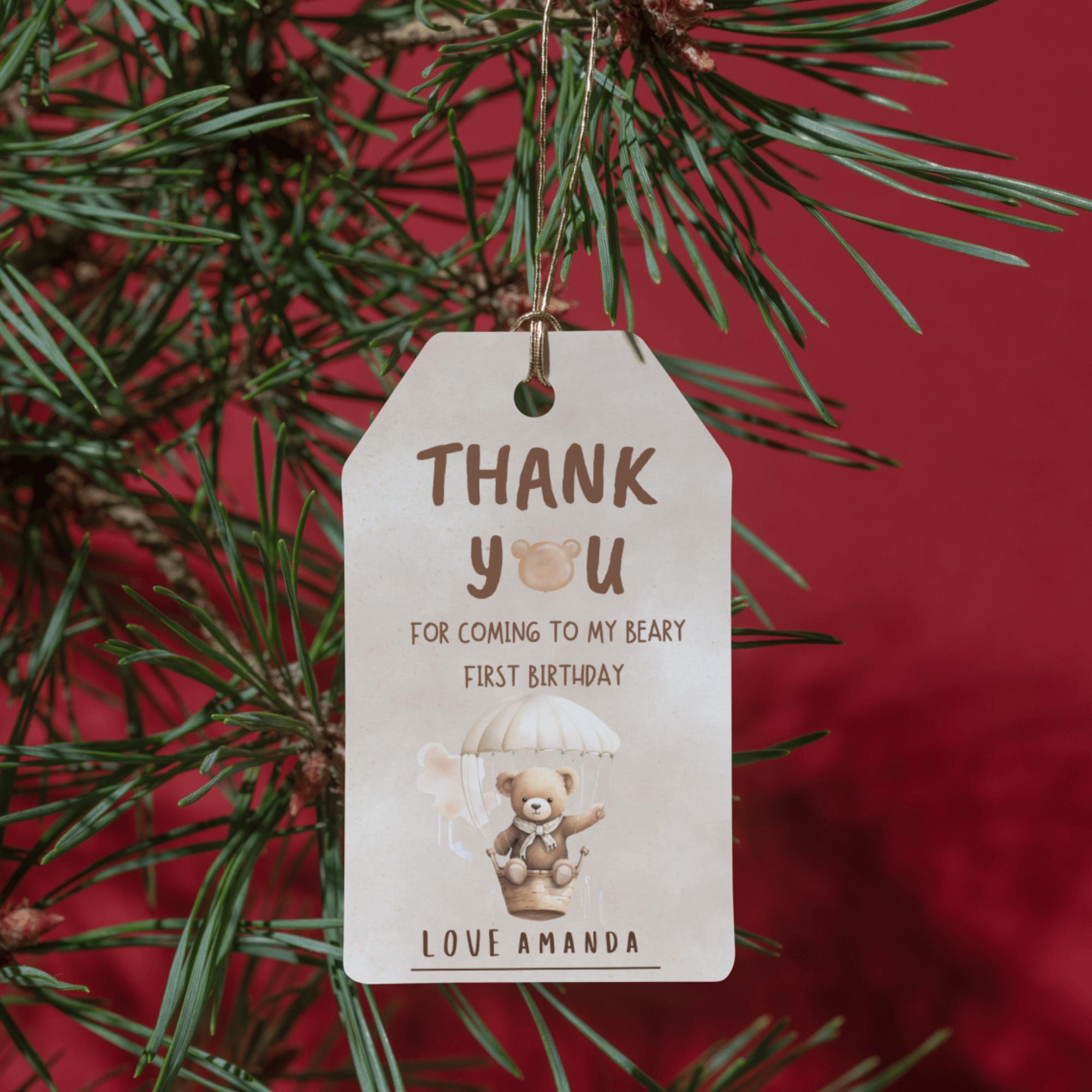 Editable Bear Favor Tag Templates, Editable Bear First Birthday Thank ...