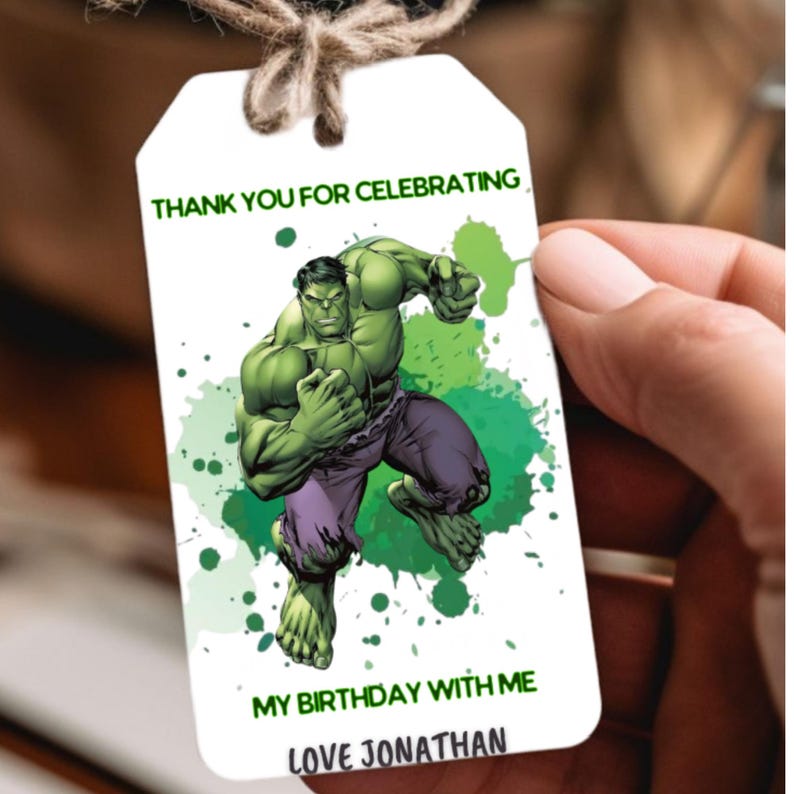 Hulk Birthday Gift Tag, Instant Download Printable Favor Tag ...