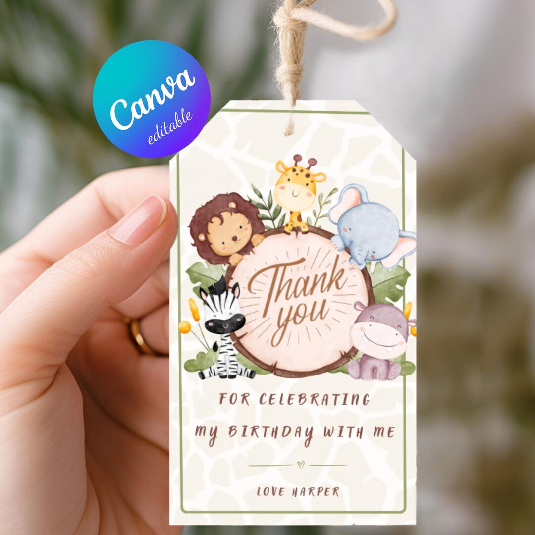Wild One Birthday Thank You for Coming Gift Tag,safari Animals Party ...