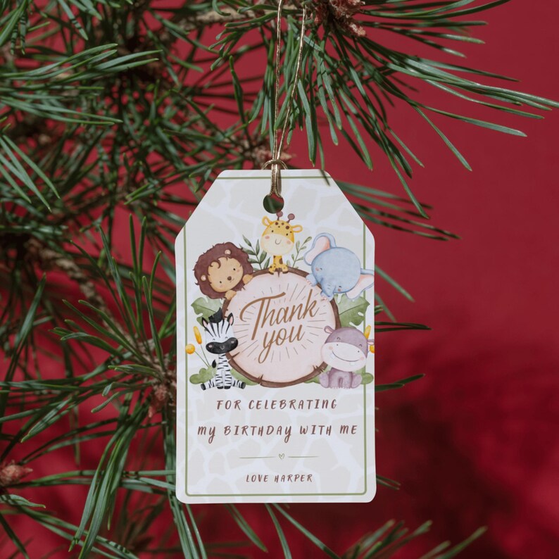 Wild One Birthday Thank You for Coming Gift Tag,safari Animals Party ...